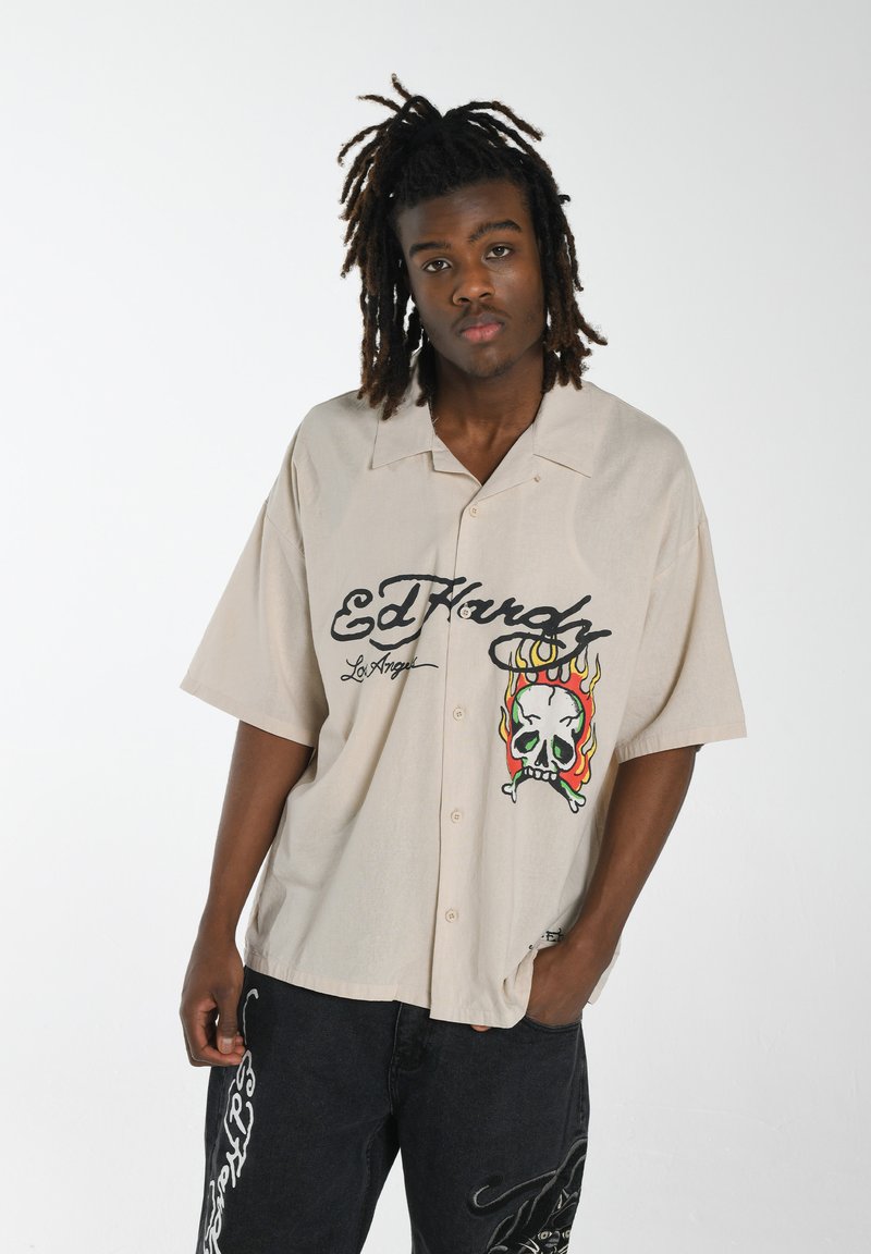 Ed Hardy FLAMES CAMP - Shirt - ecru/beige - Zalando.ie