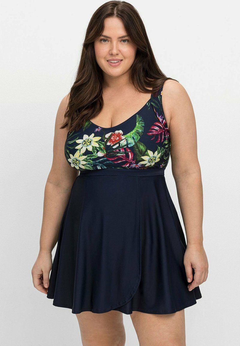 Sheego TANKINI - Bikinitop - marine gemustert/donkerblauw - Zalando.nl