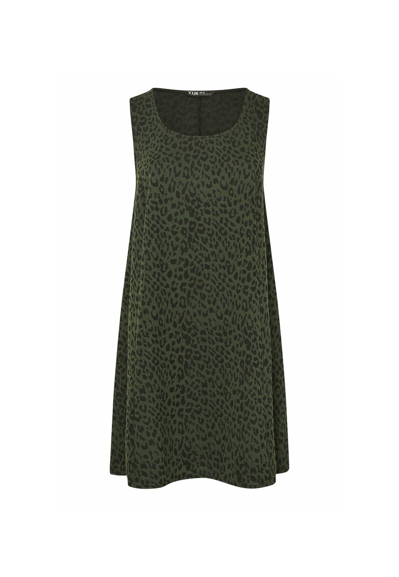 Yours Clothing LEOPARD PRINT PINAFORE - Jerseykleid - green/dunkelgrün ...