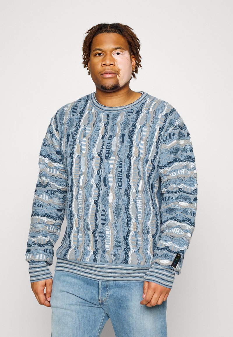 Carlo Colucci RUNDHALS - Strickpullover - navy blue/offwhite/beige ...