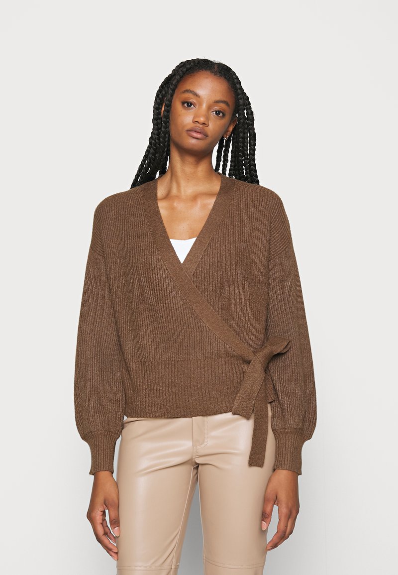 Object OBJMALENA WRAP CARDIGAN - Strickpullover - dark earth/melange ...