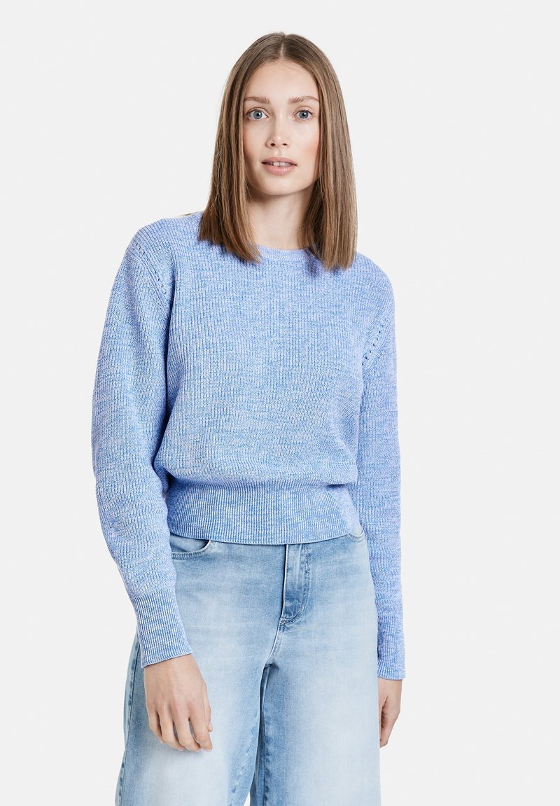 Taifun LANGARM RUNDHALS BASIC - Strickpullover - clear sky gemustert ...
