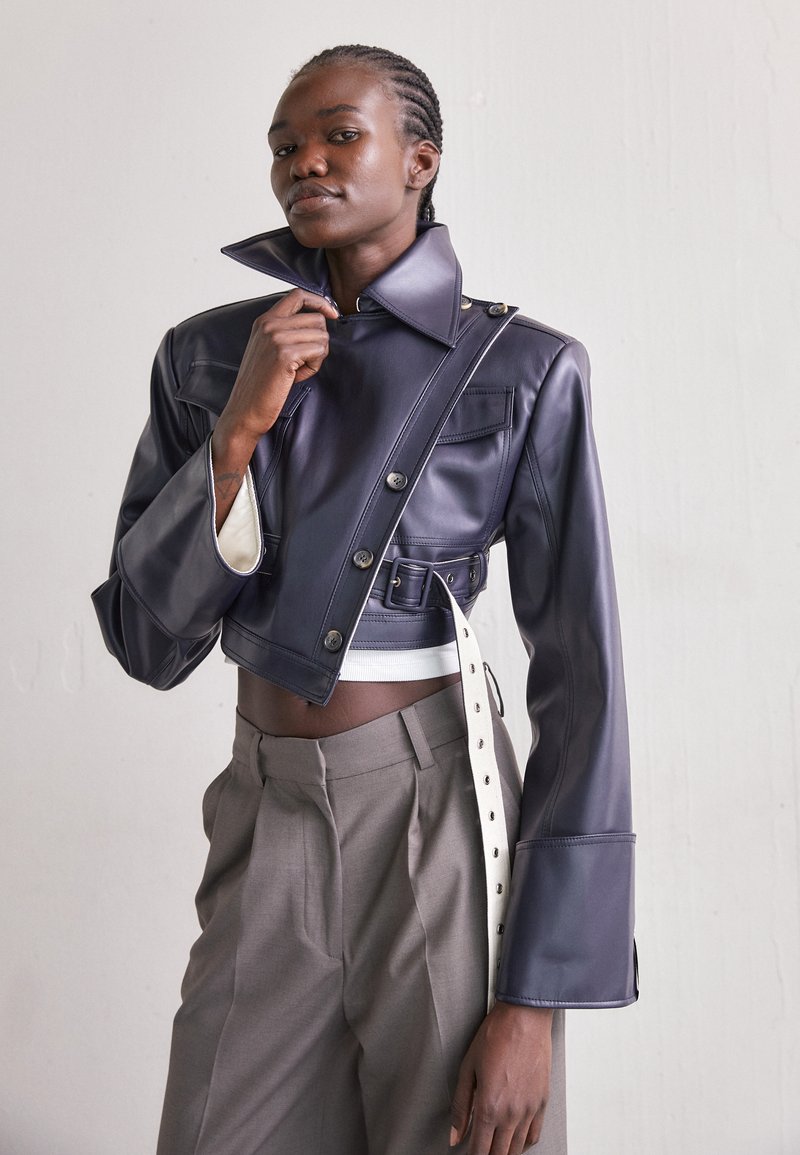 ROKH CONTRAST FLAP DETAILED CROPPED JACKET - Faux leather jacket - dark ...