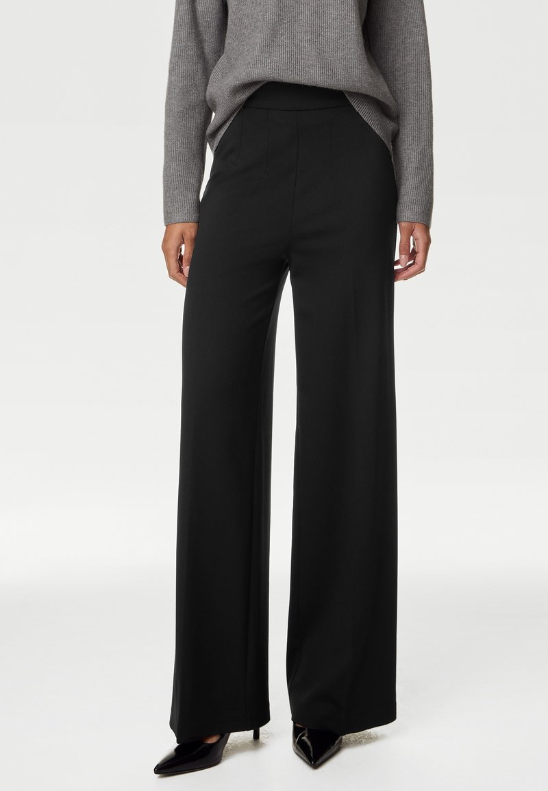 Marks & Spencer JERSEY WIDE LEG WITH STRETCH - Pantaloni - black/nero ...