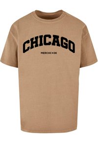 Merchcode CHICAGO WORDING ACID WASHED - T-shirt z nadrukiem/beżowy ...