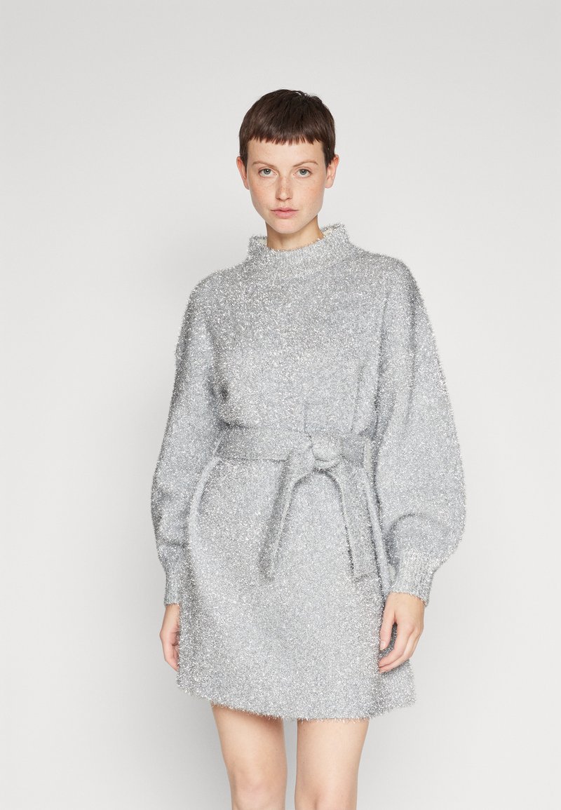 Never Fully Dressed Lyon Tinsel Belted Mini Dress Cocktail Dress Party Dress Silversilver