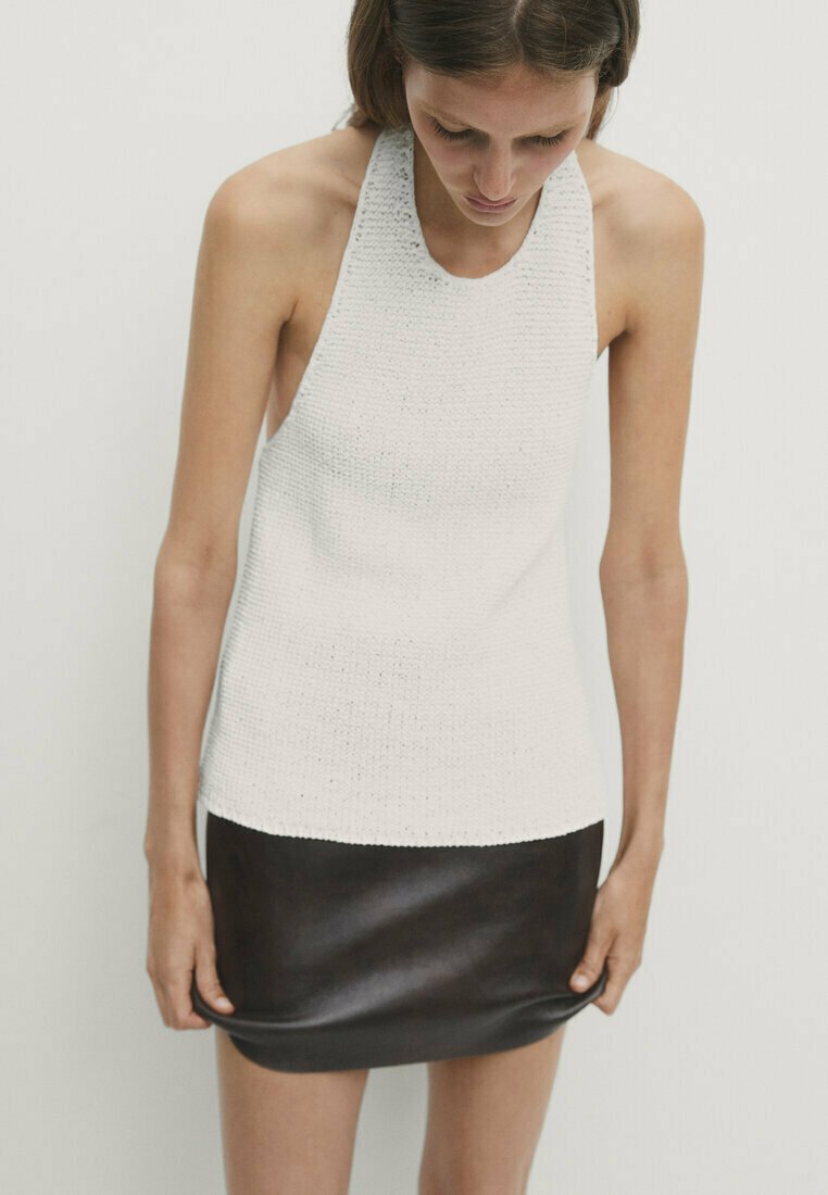 Massimo Dutti HALTERNECK WITH LOW-CUT BACK - Top - white - Zalando.co.uk