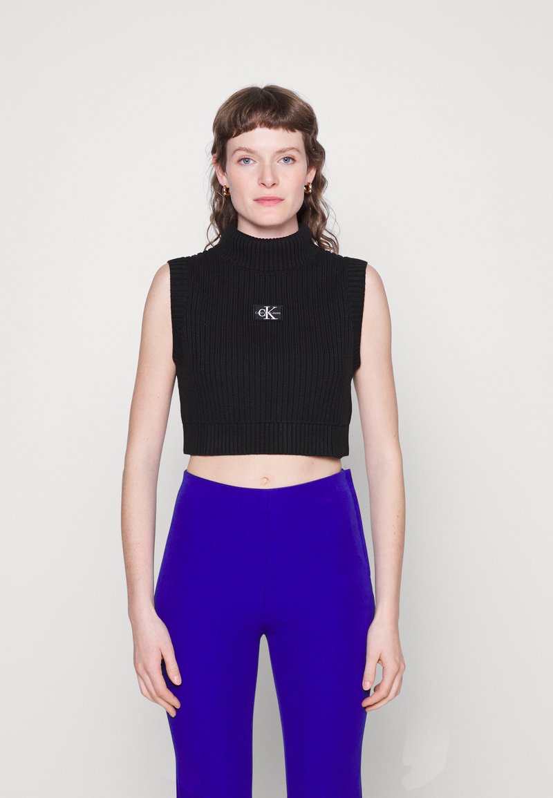 Calvin Klein Jeans BADGE CROPPED HIGH NECK VEST - Jumper - black ...