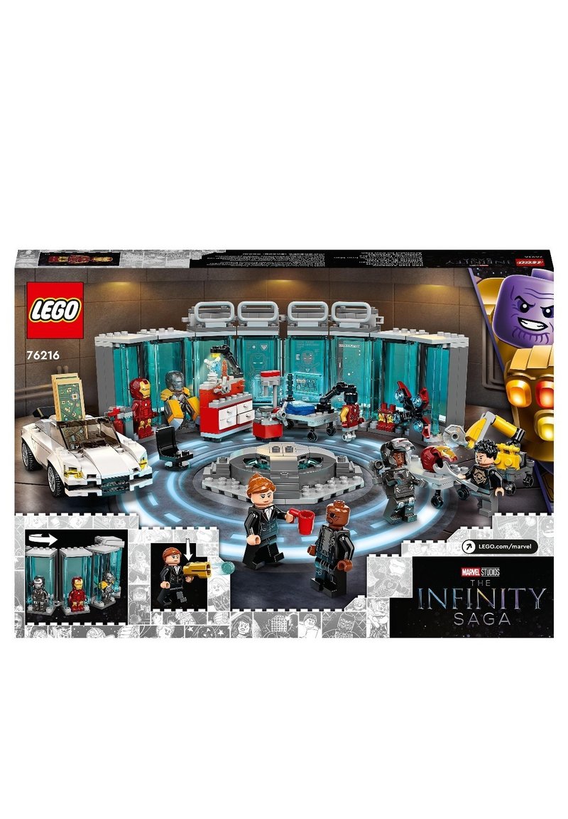 LEGO 76216 MARVEL IRON MAN ARMORY TOY WITH MINIFIGURES - Blockspielzeug ...