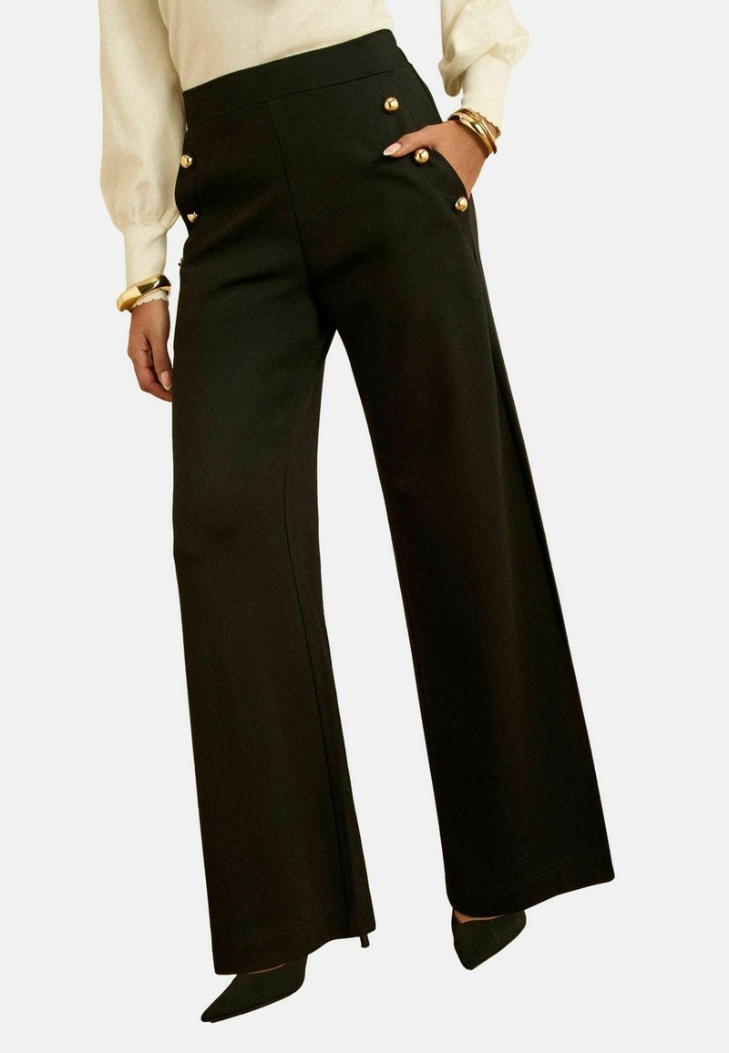 Love & Roses BUTTON DETAIL WIDE LEG PONTE - Bukser - black/sort ...