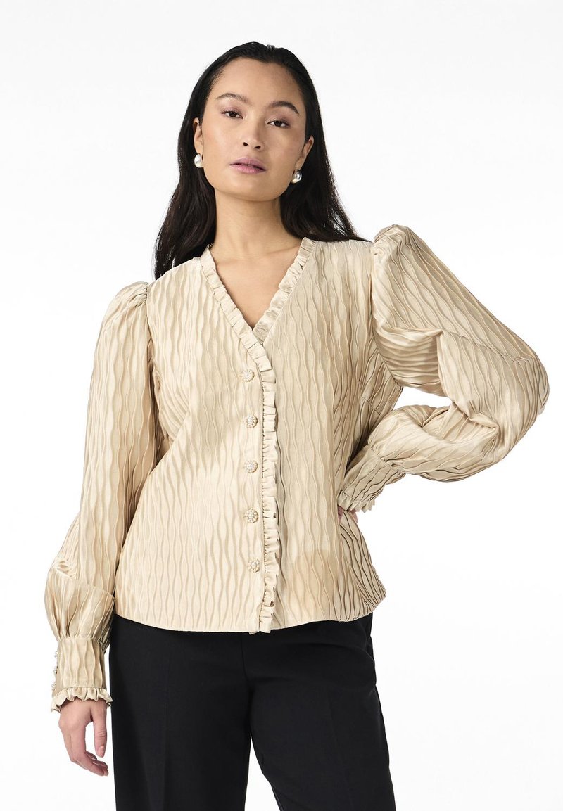 YAS YASRIPPLE VNECK - Blouse - sheer bliss/beige - Zalando.nl