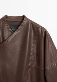 Massimo Dutti ASYMMETRIC - Leather jacket - dark brown - Zalando.co.uk