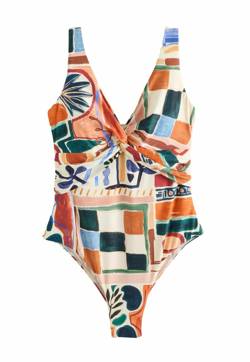 Next TALL FIT - Swimsuit - cream brown abstract/brown - Zalando