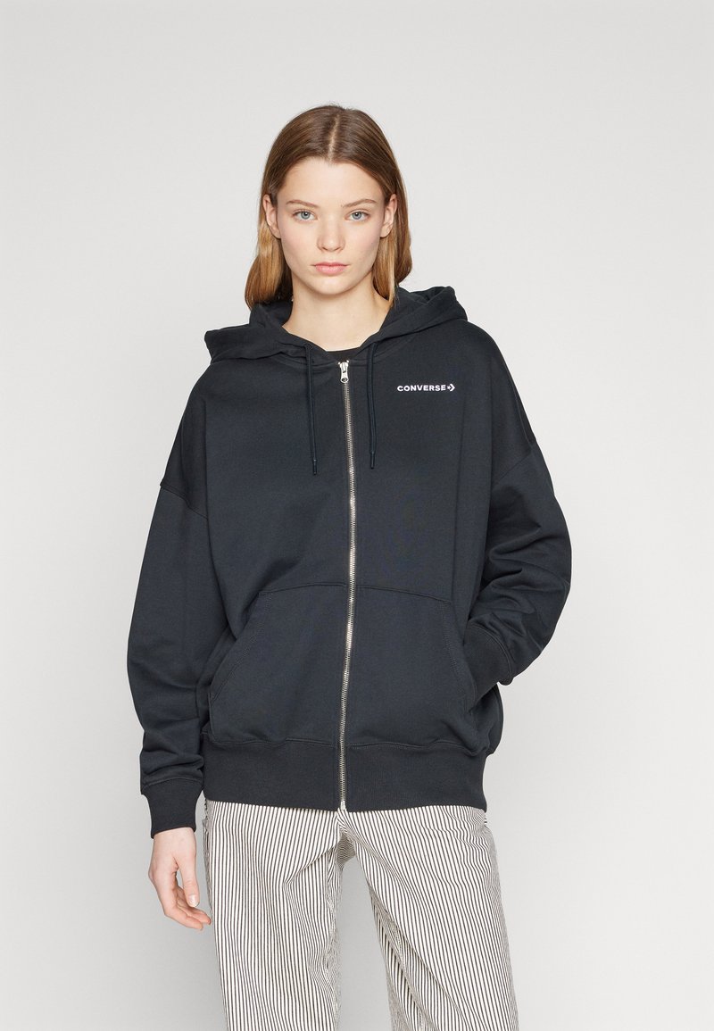 Converse OVERSIZED FULL ZIP HOODIE - Felpa con zip - black/nero ...