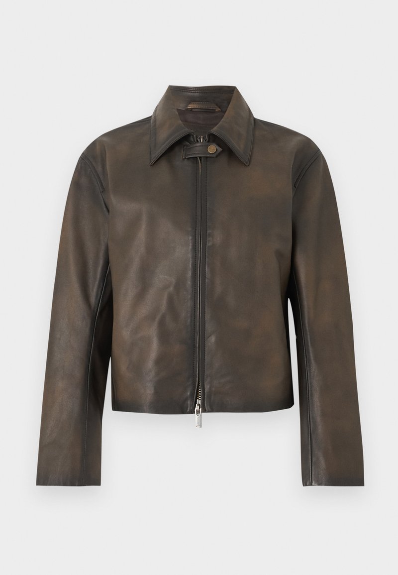 Holzweiler CIA LEATHER JACKET - Chaqueta de cuero - dark brown/marrón ...