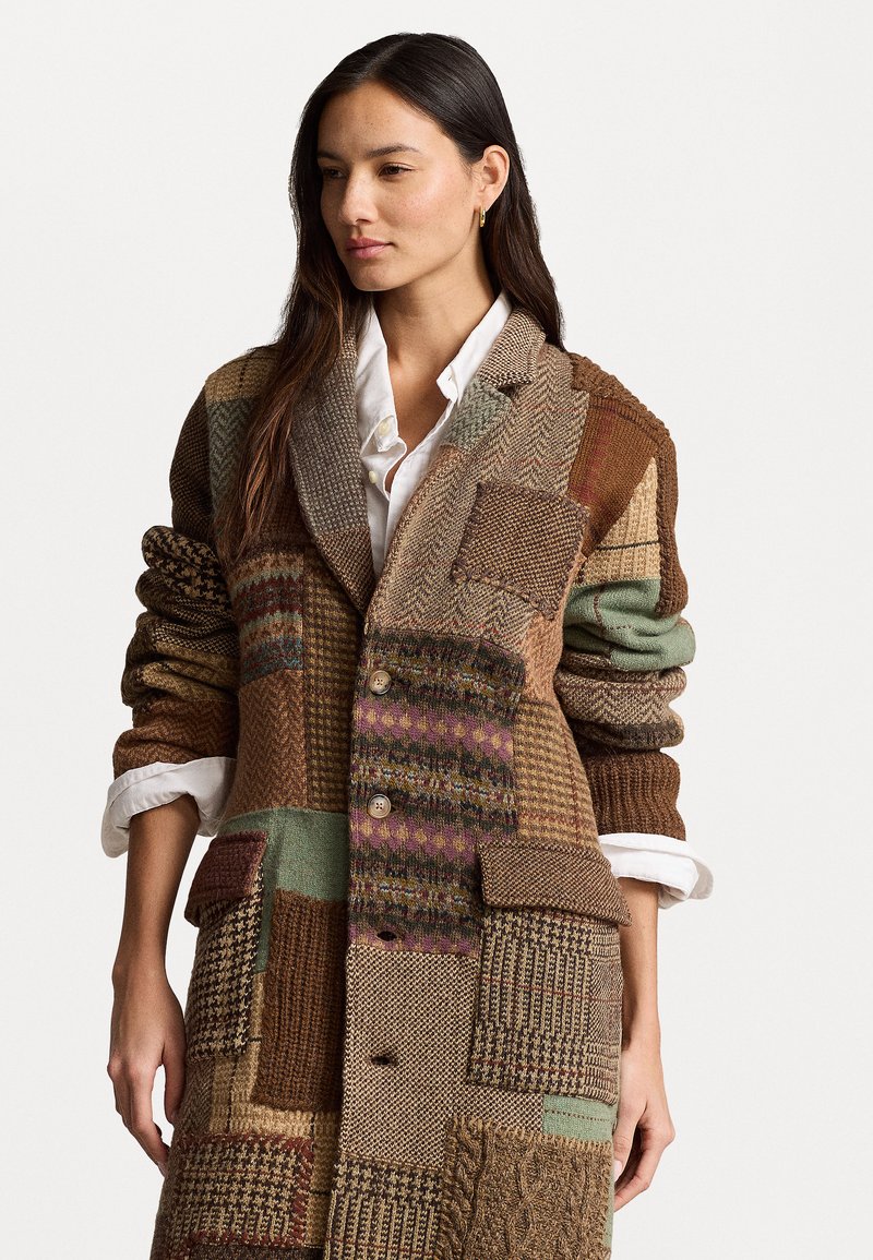 Polo Ralph Lauren PATCHWORK WOOL-BLEND SWEATER COAT - Kardigán - tan ...