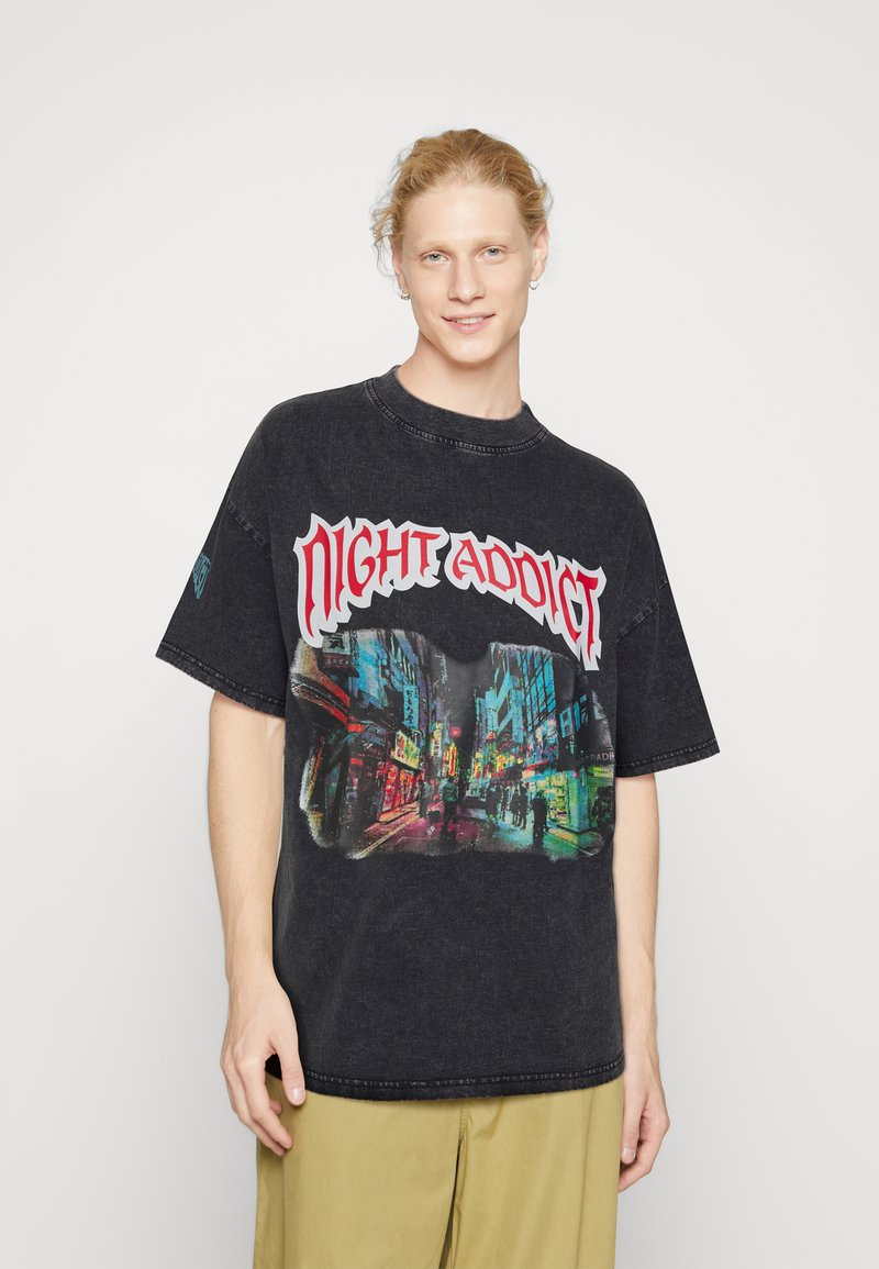 Night Addict T Shirt Print Acid Wash Black Schwarz Zalando At