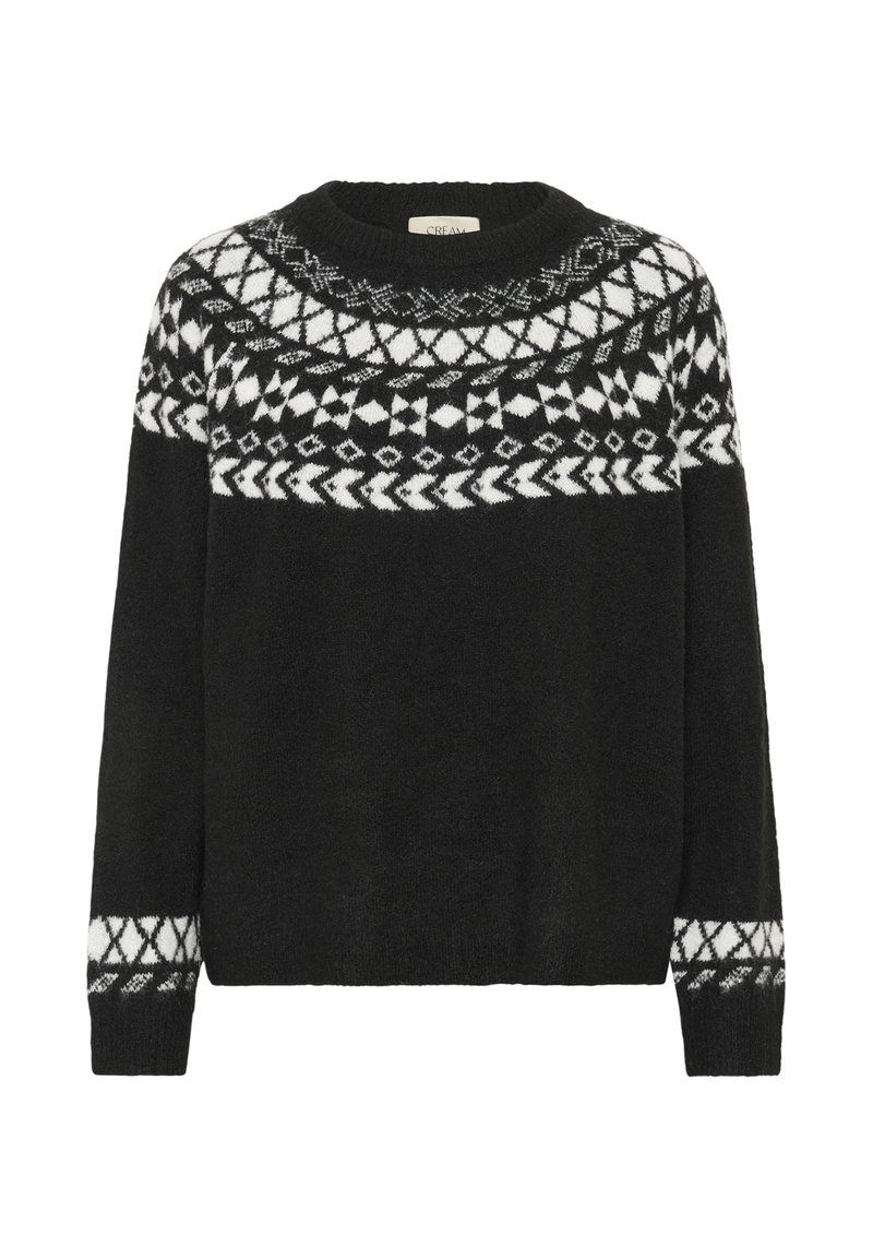 Cream CHERRIE - Stickad tröja - pitch black w/white jaquard/svart ...