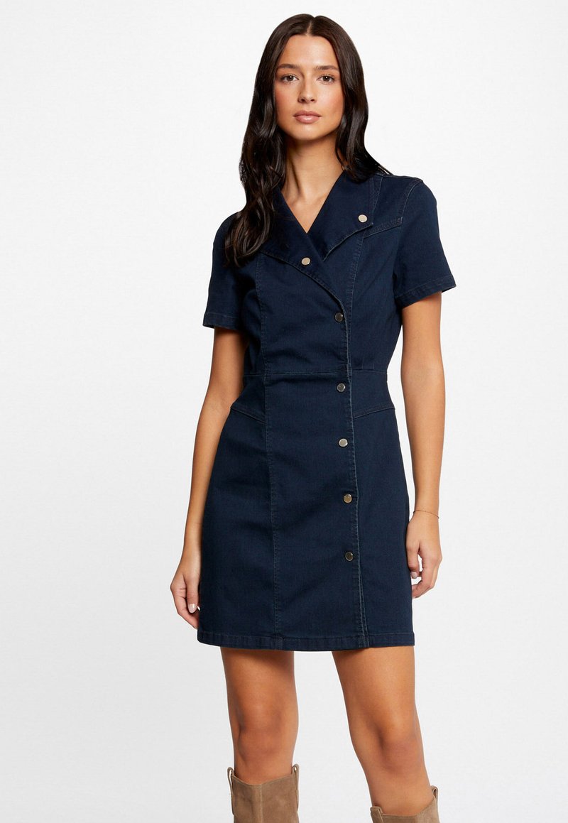 Morgan BUTTONED WRAP - Robe en jean - jean brut/denim bleu - ZALANDO.FR