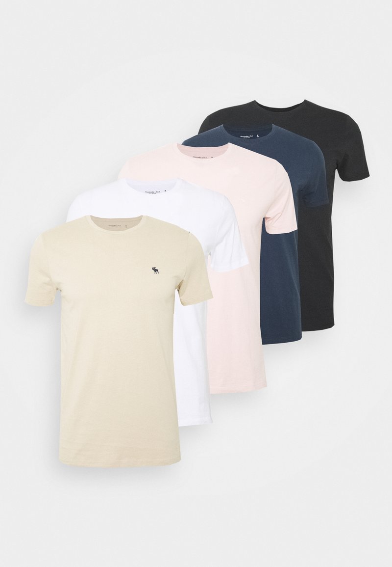 Abercrombie & Fitch 5-PACK ICON CREW TEE - T-Shirt basic - WHITE/ROSE/BLUE/BEIGE/BLACK/weiß ...