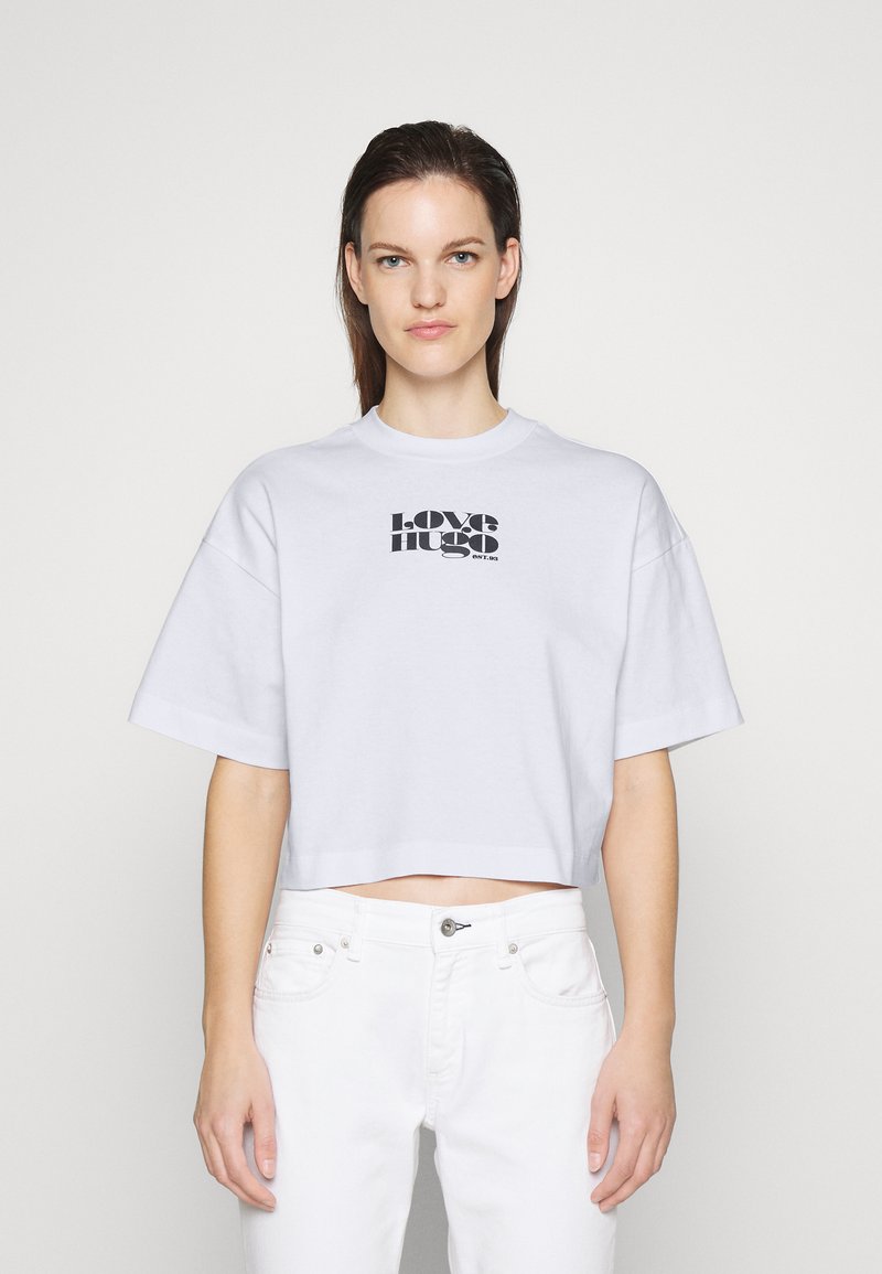 HUGO CROPPED TEE - T-shirt imprimé - white/blanc - ZALANDO.FR