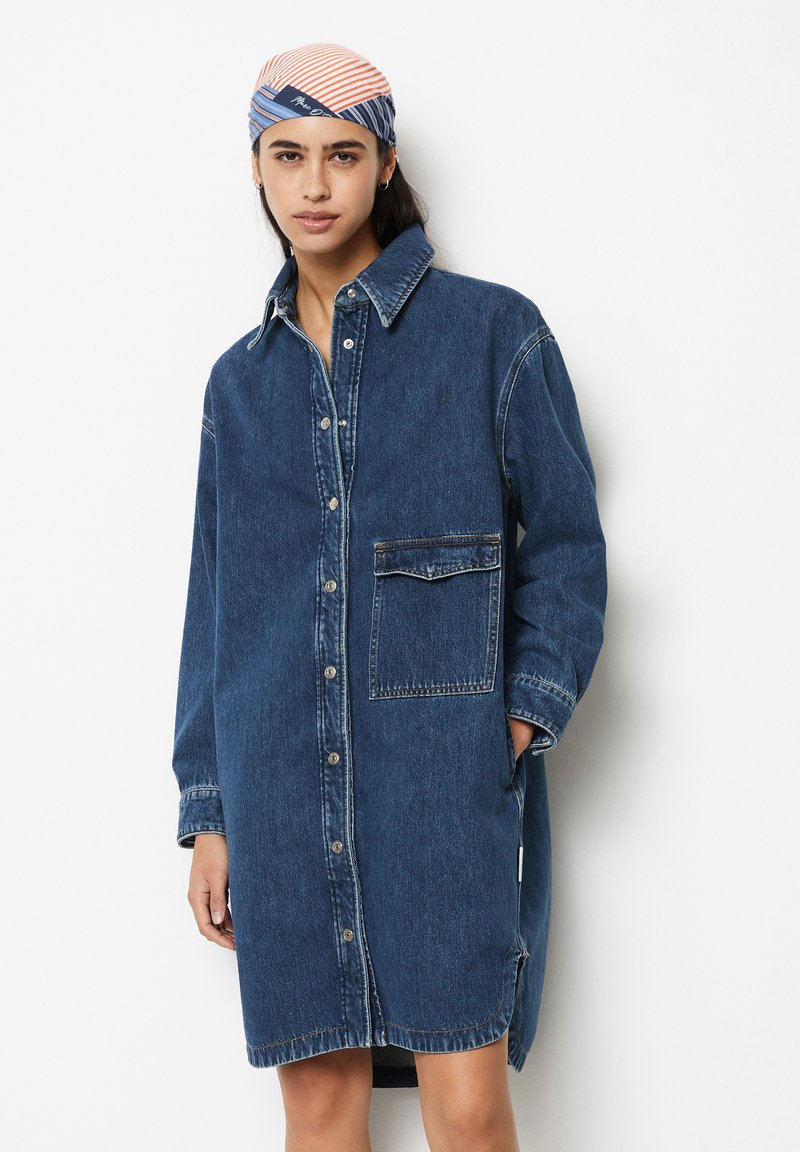Marc O'Polo DENIM LONGSLEEVE WAIST POCKET - Jeanskleid - multi authentic dark blue/black denim ...