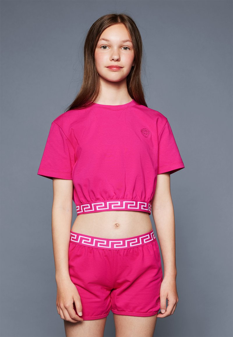 Versace Medusa Embroidery T Shirt Print Fuxia Donkerroze Zalando Nl