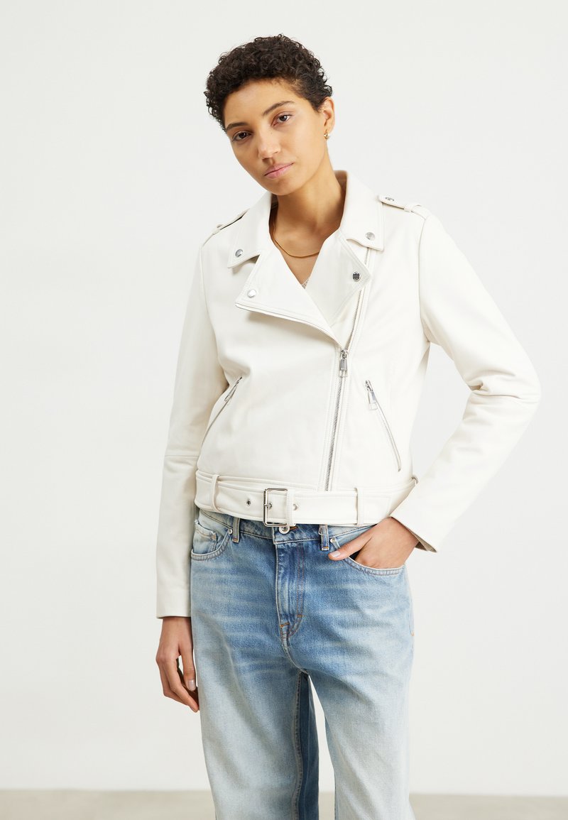 BOSS SAMELI - Leather jacket - open white/white - Zalando.ie