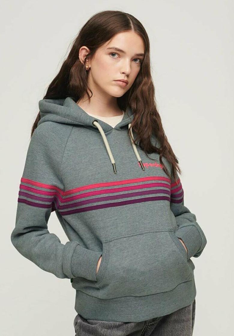 Superdry RAINBOW STRIPE LOGO - Kapuzenpullover - washed denim blue marl ...