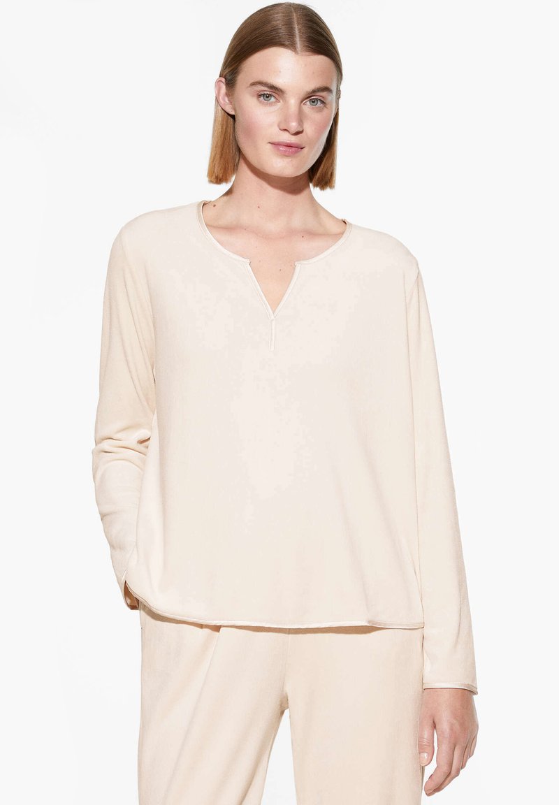 Oysho Velour Long Sleeved Nachtwäsche Shirt Mottled Beige Beige