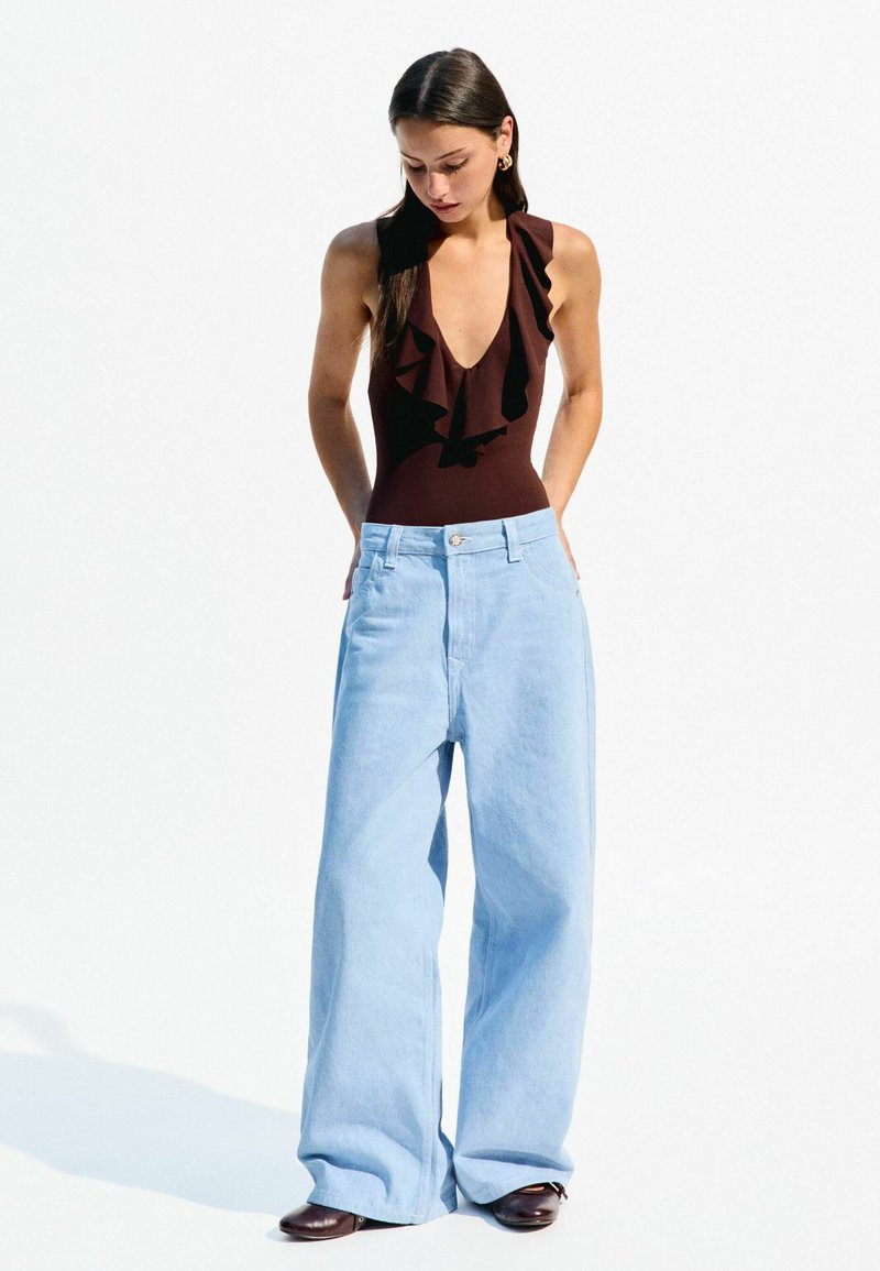 Bershka STRAPPY DRAPED SERIES - Top - mottled dark brown - Zalando.ie