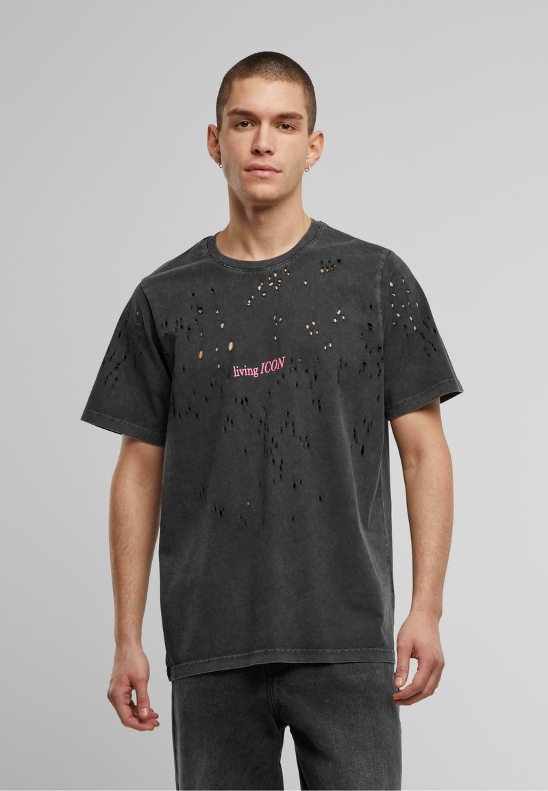 PICA PICA Print T-shirt - washed black distressed/black - Zalando.co.uk