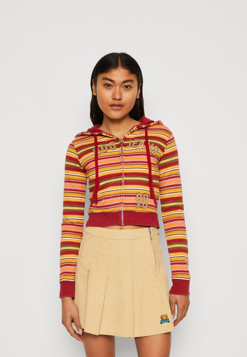 Bdg Urban Outfitters Retro Stripe Zip Sweater Met Rits Red Rood