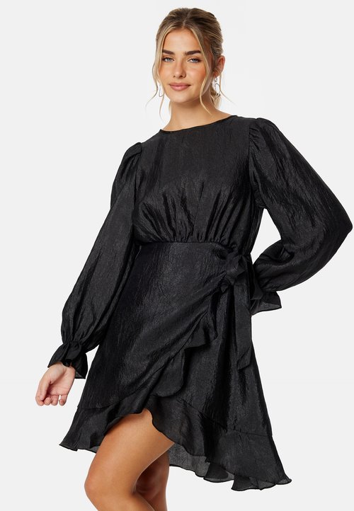 Bubbleroom STRUCTURED L/S FLOUNCE WRAP DRESS - Robe de jour - black ...
