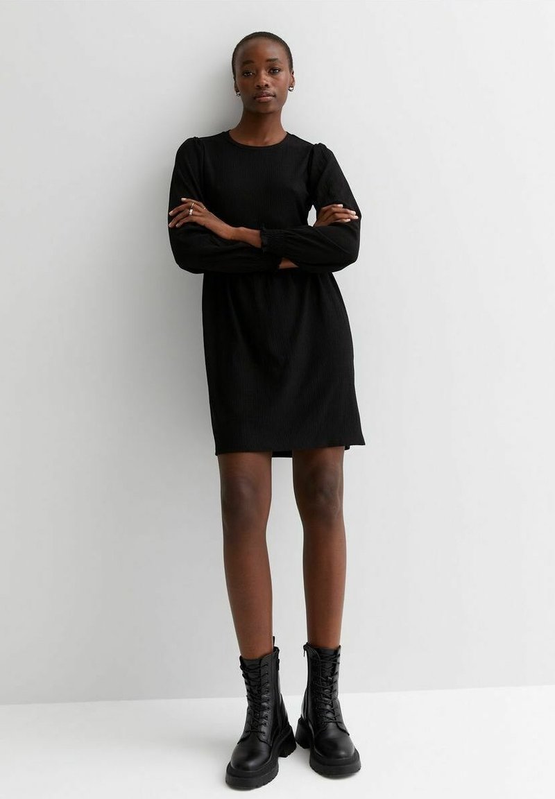New Look Tall TALL CRINKLE LONG SLEEVE MINI - Vestido ligero - black ...
