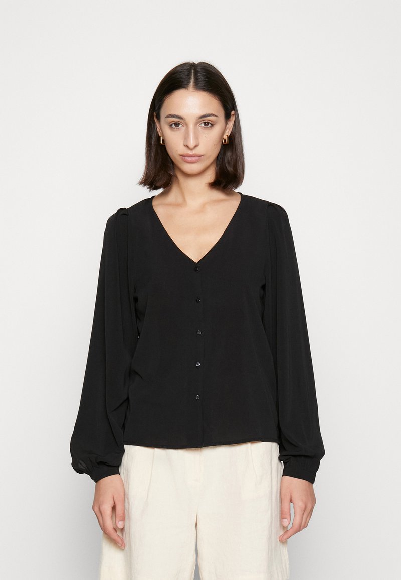 Vero Moda Tall VMNAJA V NECK PLEAT - Bluse - black/sort - Zalando.dk