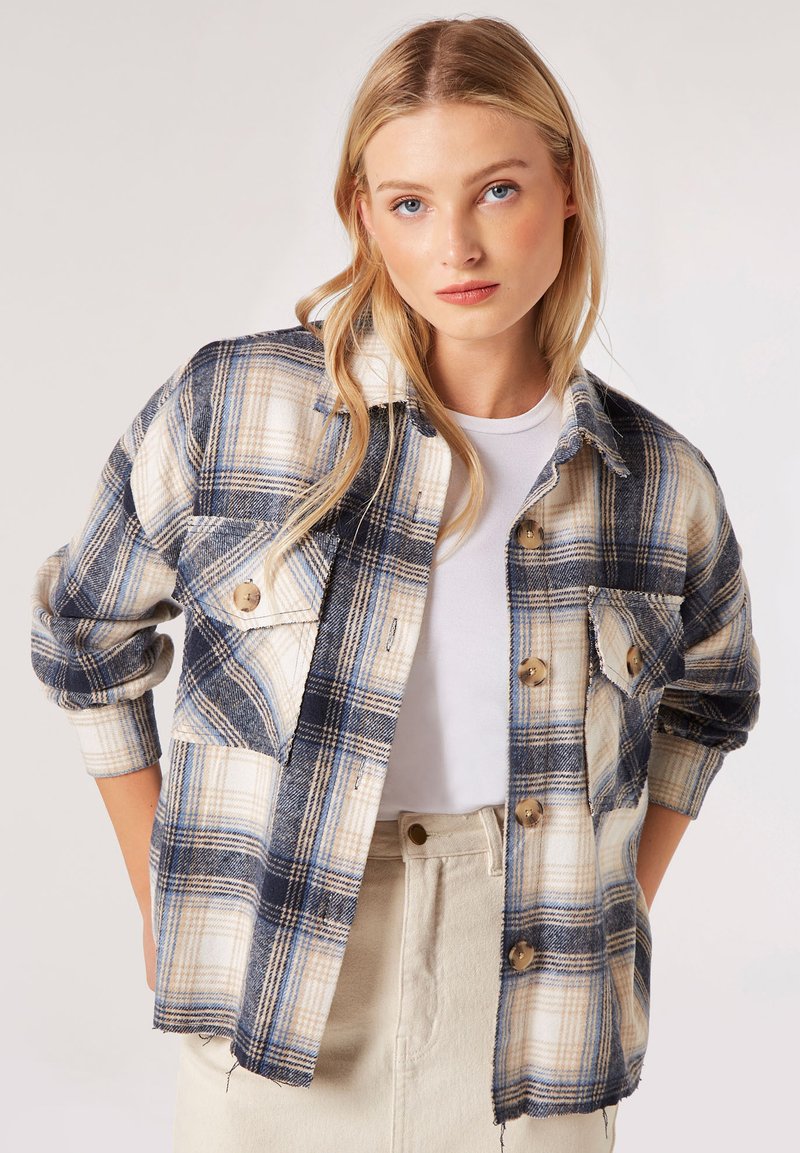 Apricot RAW EDGE PLAID SHACKET - Hemdbluse - navy/dunkelblau - Zalando.de