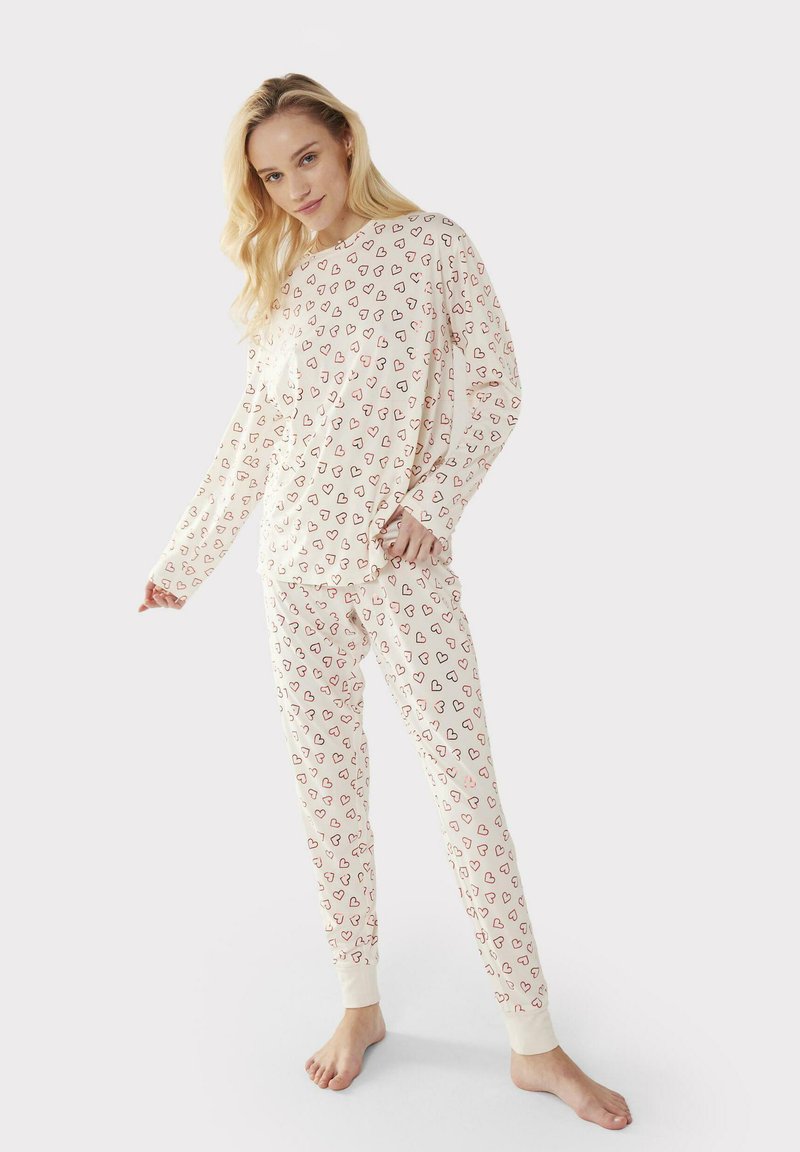 Chelsea Peers FOIL HEART CREWNECK SET - Pyjama - off white/crème ...