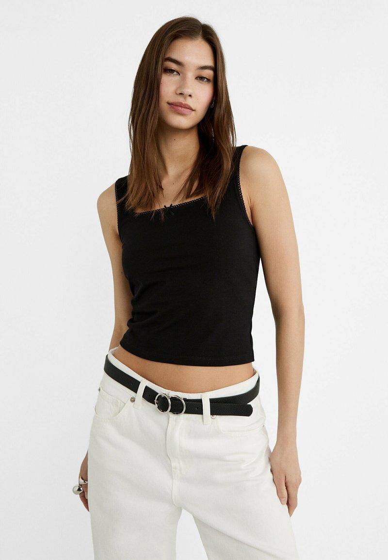 Stradivarius WITH SQUARE-CUT NECKLINE - Top - black - Zalando