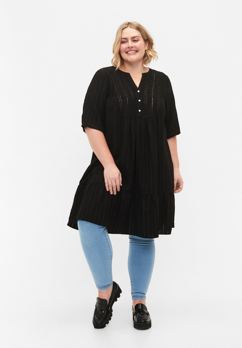 Zizzi WITH LACE RIBBONS - Shirt dress - black - Zalando.de
