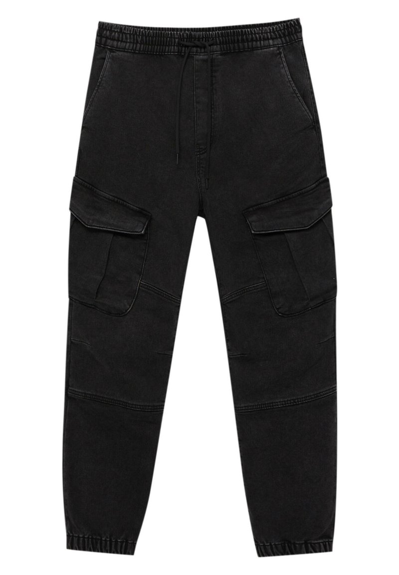 PULL&BEAR BASIC CARGO - Jeans Tapered Fit - black denim - Zalando.at