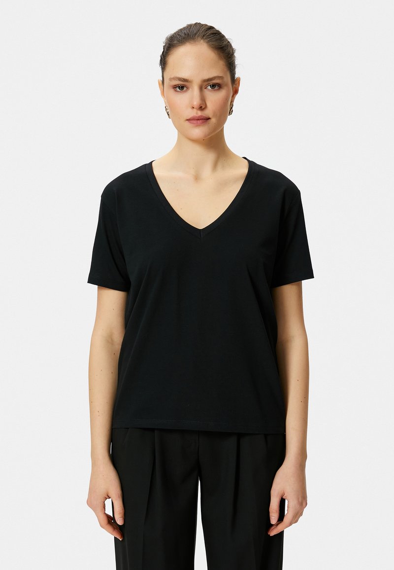Koton V NECK - T-Shirt basic - black/schwarz - Zalando.de