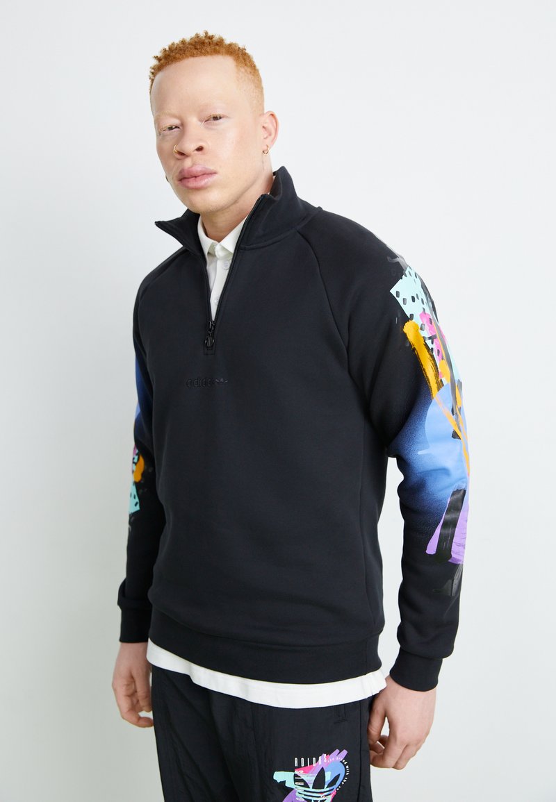 adidas Originals RETRO QUARTER-ZIP - Sweatshirt - black/schwarz ...