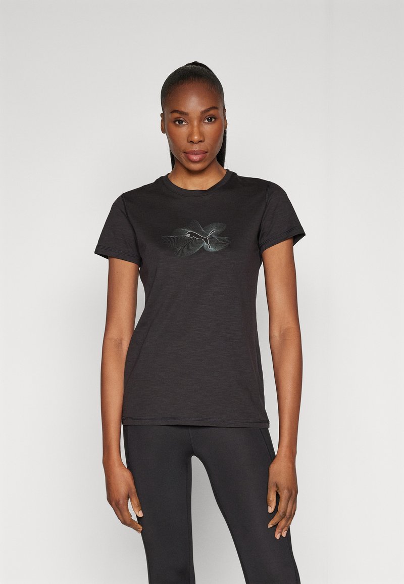Puma WOMEN’S GRAPHIC RADIANT RUN TEE - Print T-shirt - puma black-q3 ...