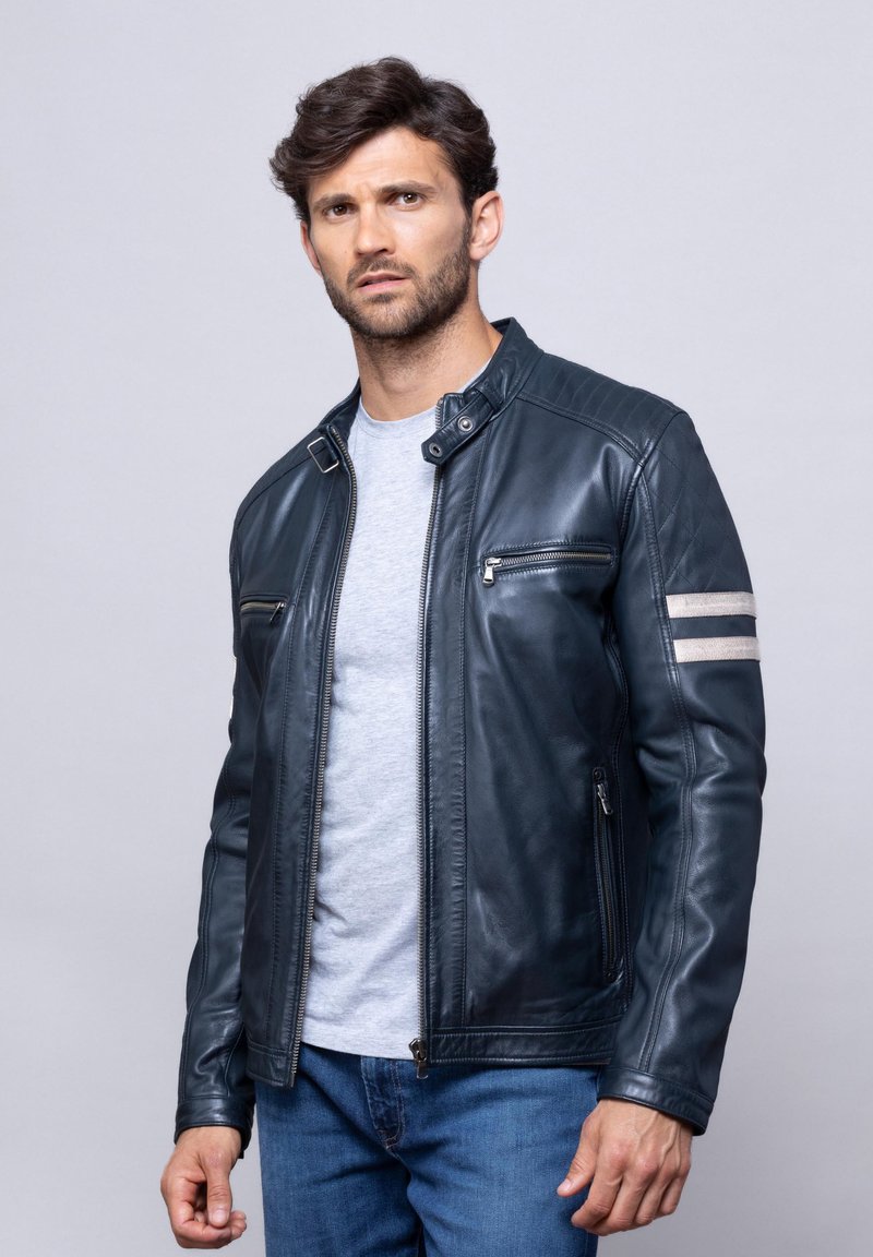 Lakeland Leather CHARLIE RACER - Leather jacket - navy/dark blue ...
