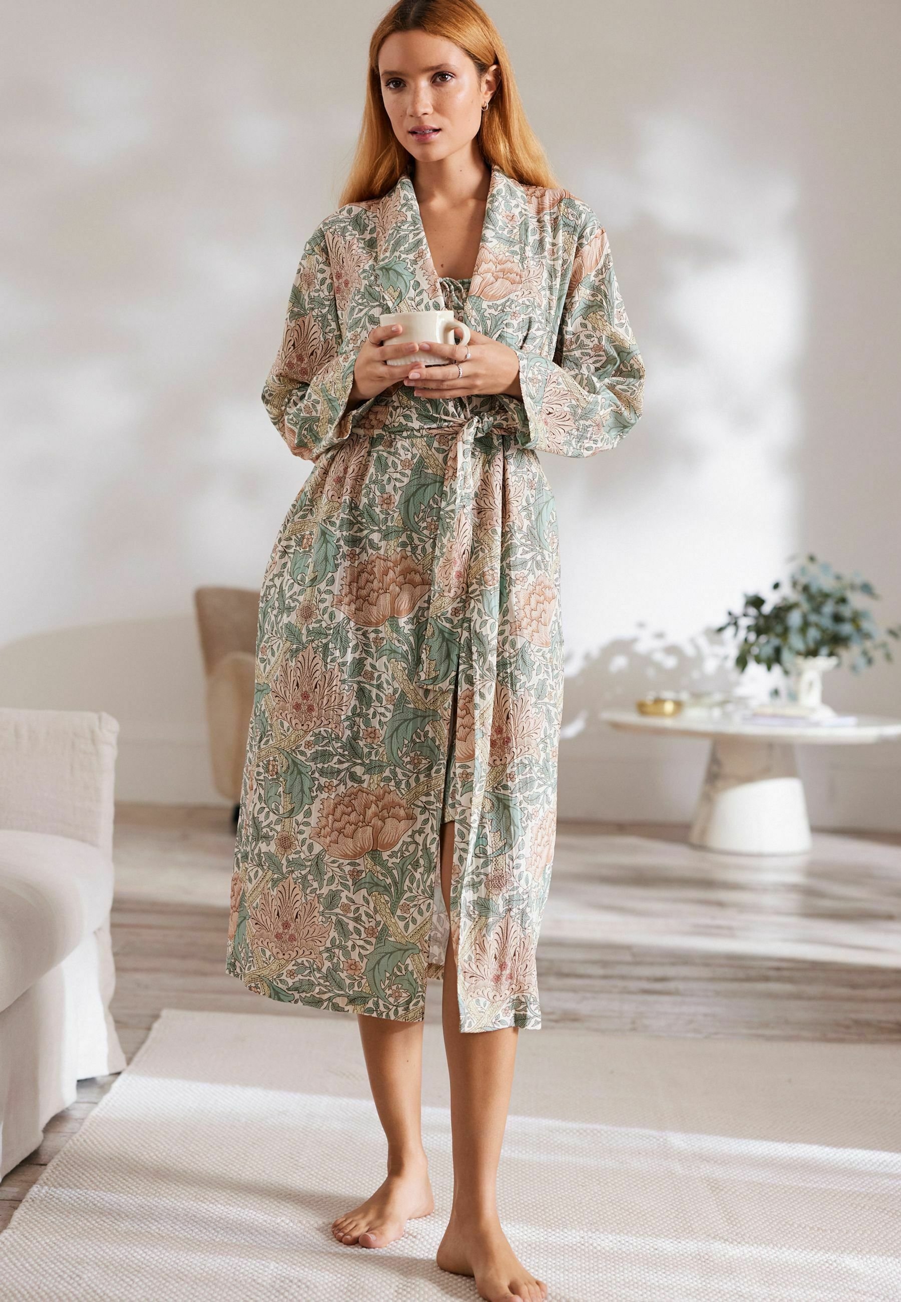 Next MORRIS CO FLORAL Dressing gown green Zalando