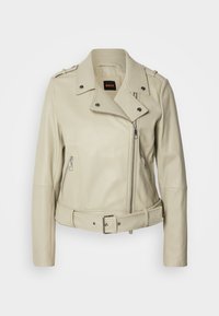 BOSS SAMELI - Leather jacket - beige/khaki/beige - Zalando