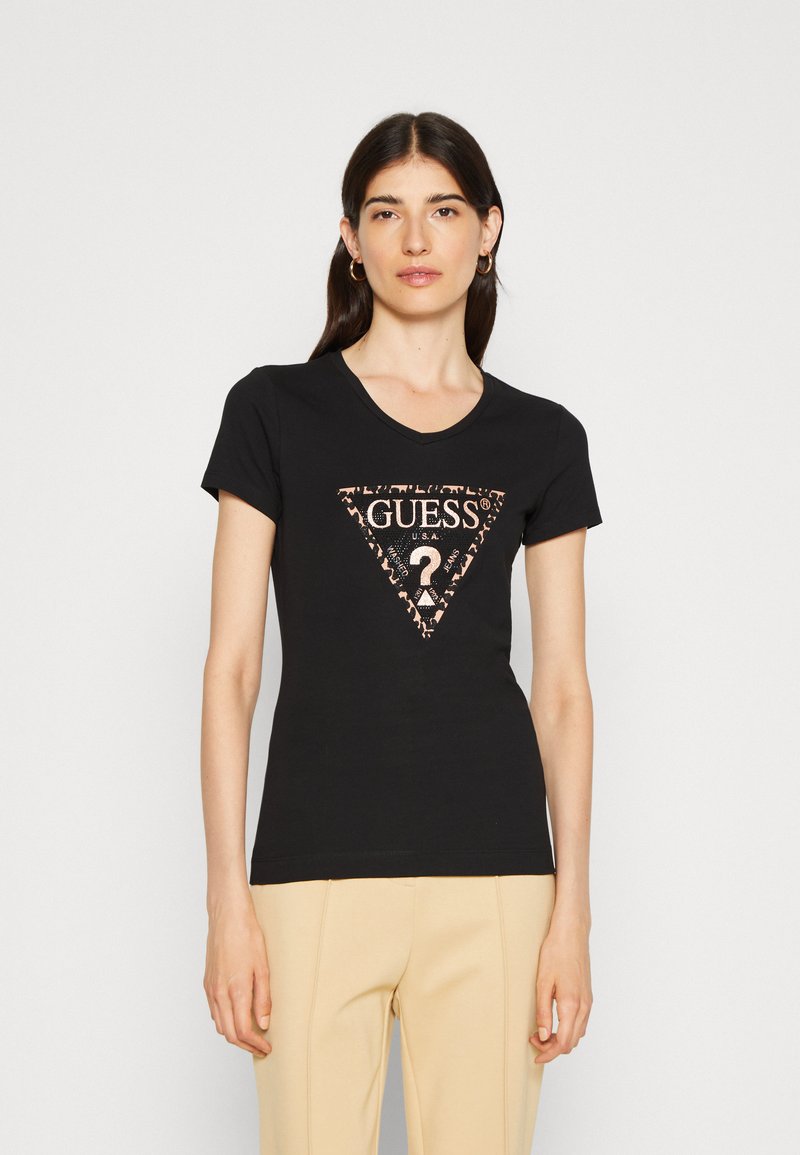 Guess LEO TRIANGLE - T-Shirt print - jet black/schwarz - Zalando.ch