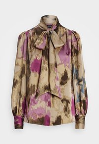 Lauren Ralph Lauren FLORAL SATIN CHARMEUSE TIE NECK BLOUSE - Button-down blouse - tan multi/tan ...