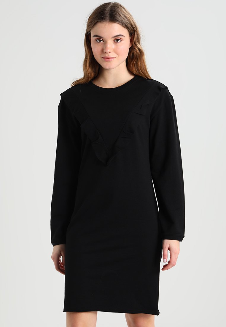 Urban Classics Ladies Terry Volant Dress Robe De Jour Black Noir